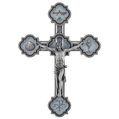 Ornate Wall Crucifix with Hand Painted Corpus - Catholic Gifts and More