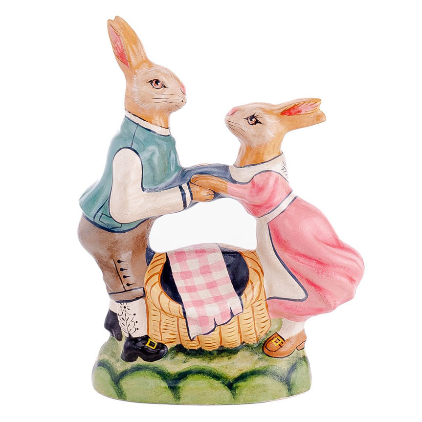 Vaillancourt Chalkware Two Colonial Rabbits Dancing