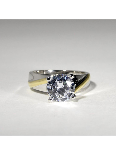 R.S. Covenant® Brass/Rhodium Plated Solitaire Cubic Zirconia Ring