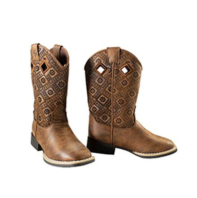 Twister® Kids' Prue Brown/Floral Diamond Square Toe Boots