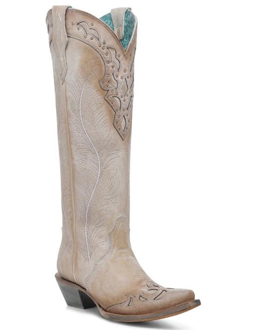 Corral® Ladies' Sand Feather Embroidered Crackle Overlay Snip Toe Boots