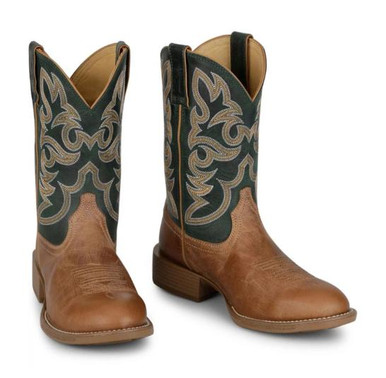 Justin® Men's Chestnut Tan/Green Jasper Round Toe Boots