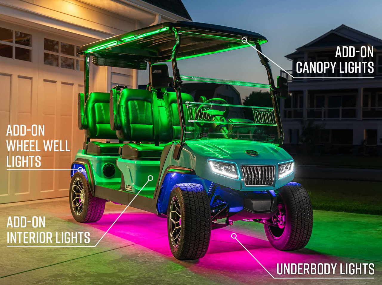 LEDGlow | Bluetooth Million Color LED 4-Seater Golf Cart Underglow
