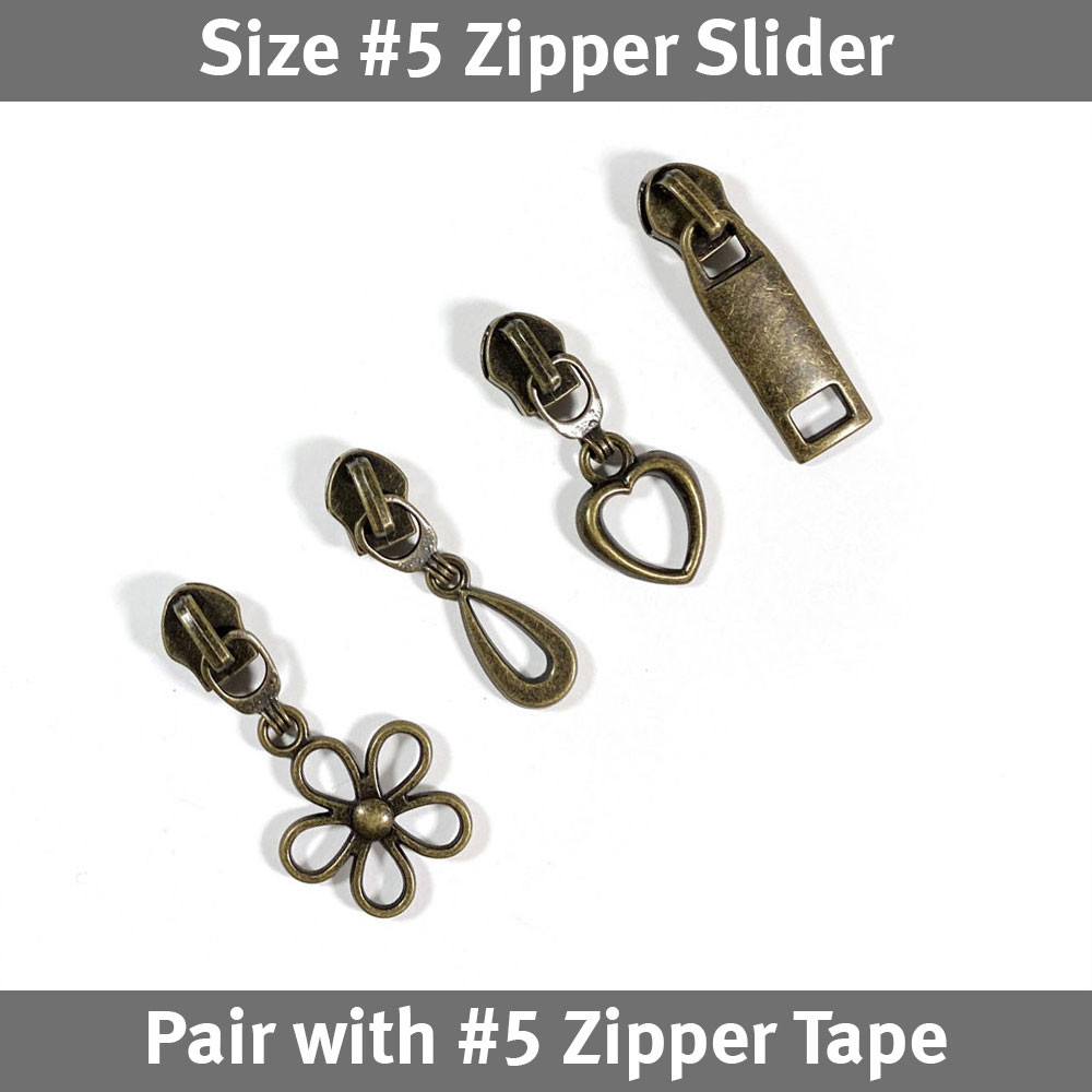 #5 Non-Locking Zipper Slider Antique Brass