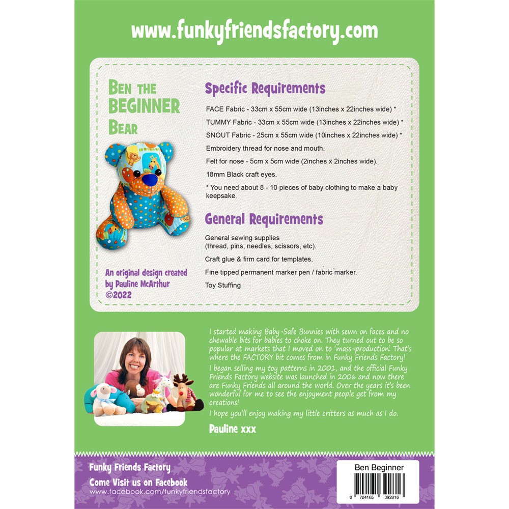 Ben the Beginner Bear Soft Toy Sewing Pattern