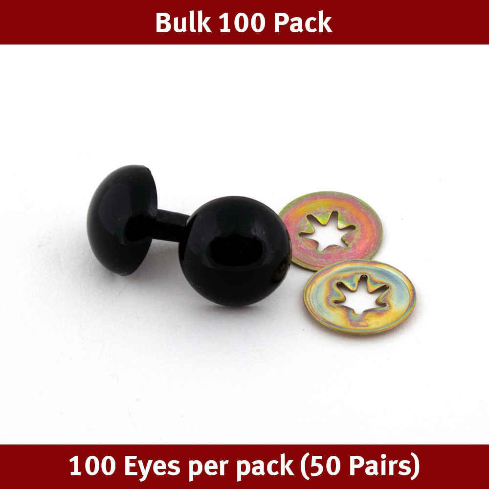 Toy Eyes Solid - 18mm Black - Bulk 100 Pack (50 Pairs)