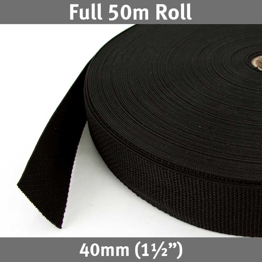 Polypropylene Webbing 40mm (1-1/2") Black 50m Roll