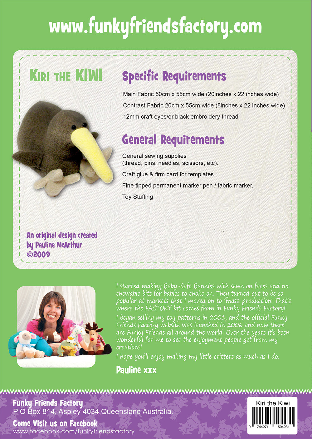 Kiri Kiwi Bird Soft Toy Sewing Pattern