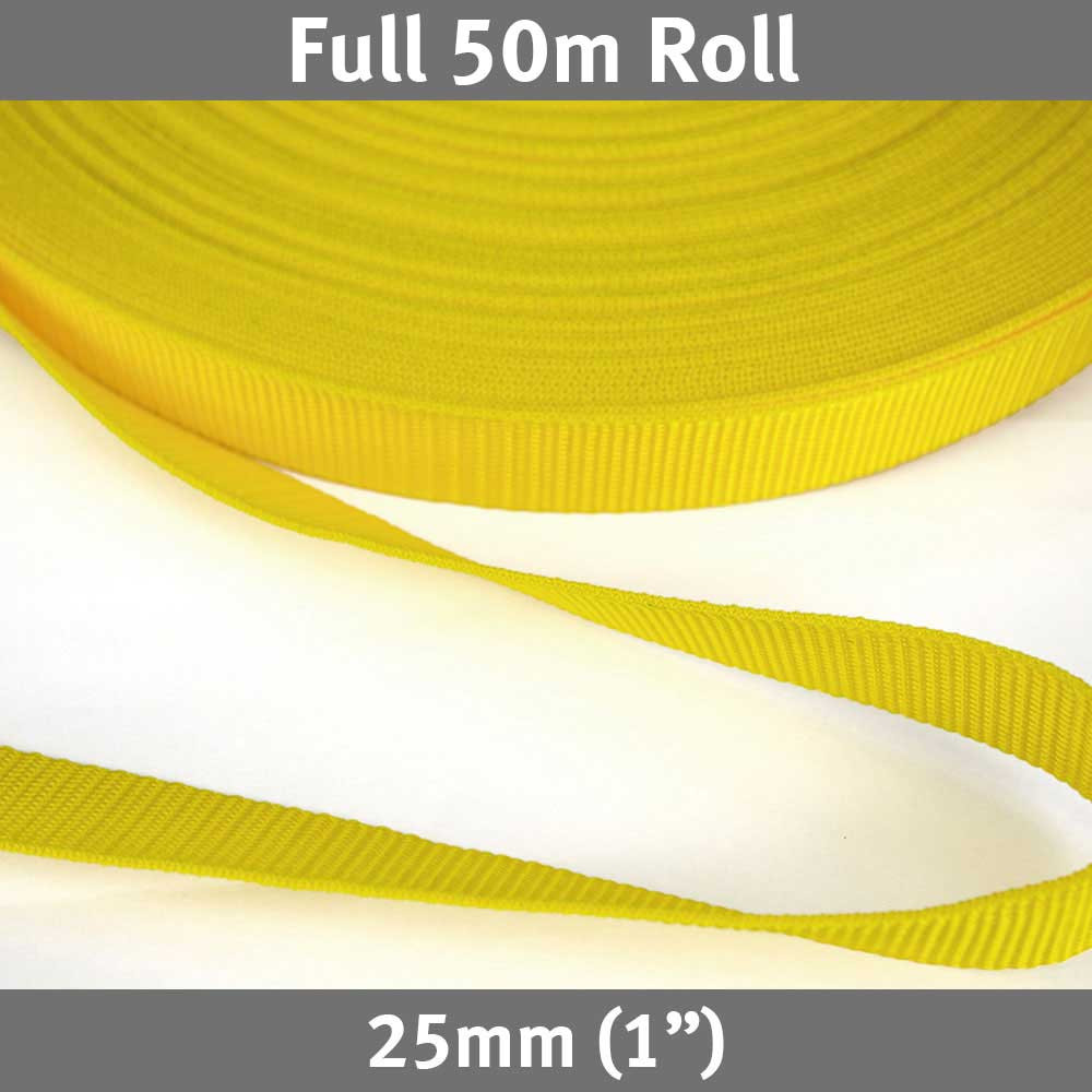 Polypropylene Webbing 25mm (1") Yellow 50m Roll
