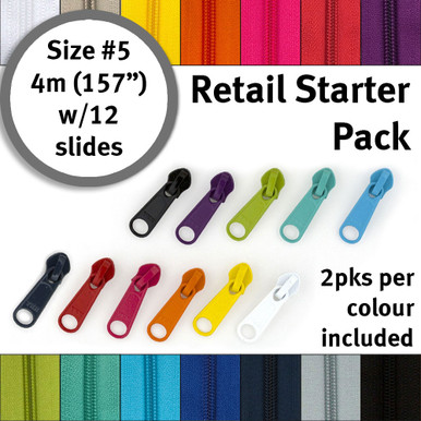 YKK #5 Bag Zipper 4m (157") w/pulls Retail Starter Pack