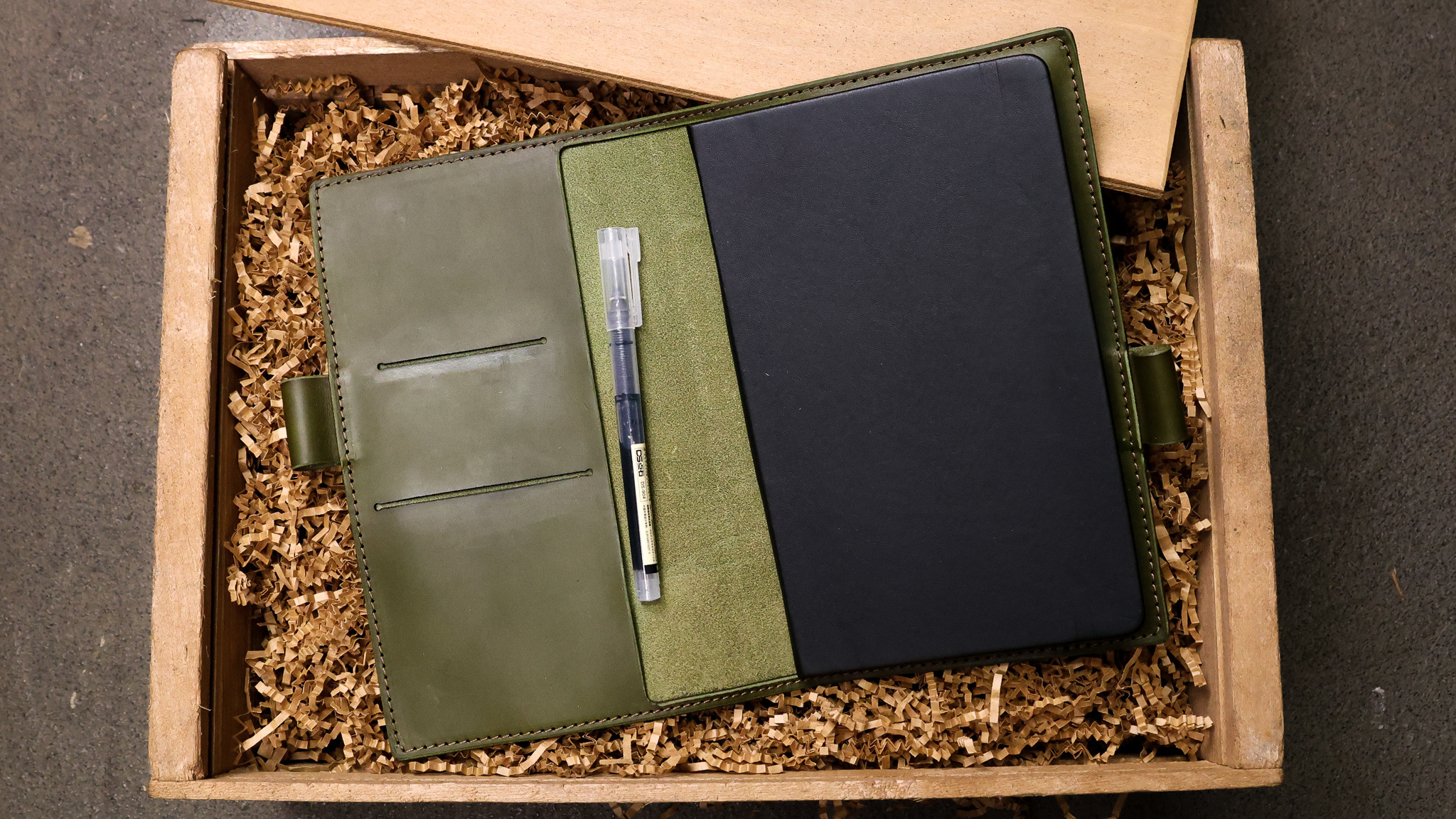 Leather Notebook Cover Set - Olive Green Minerva