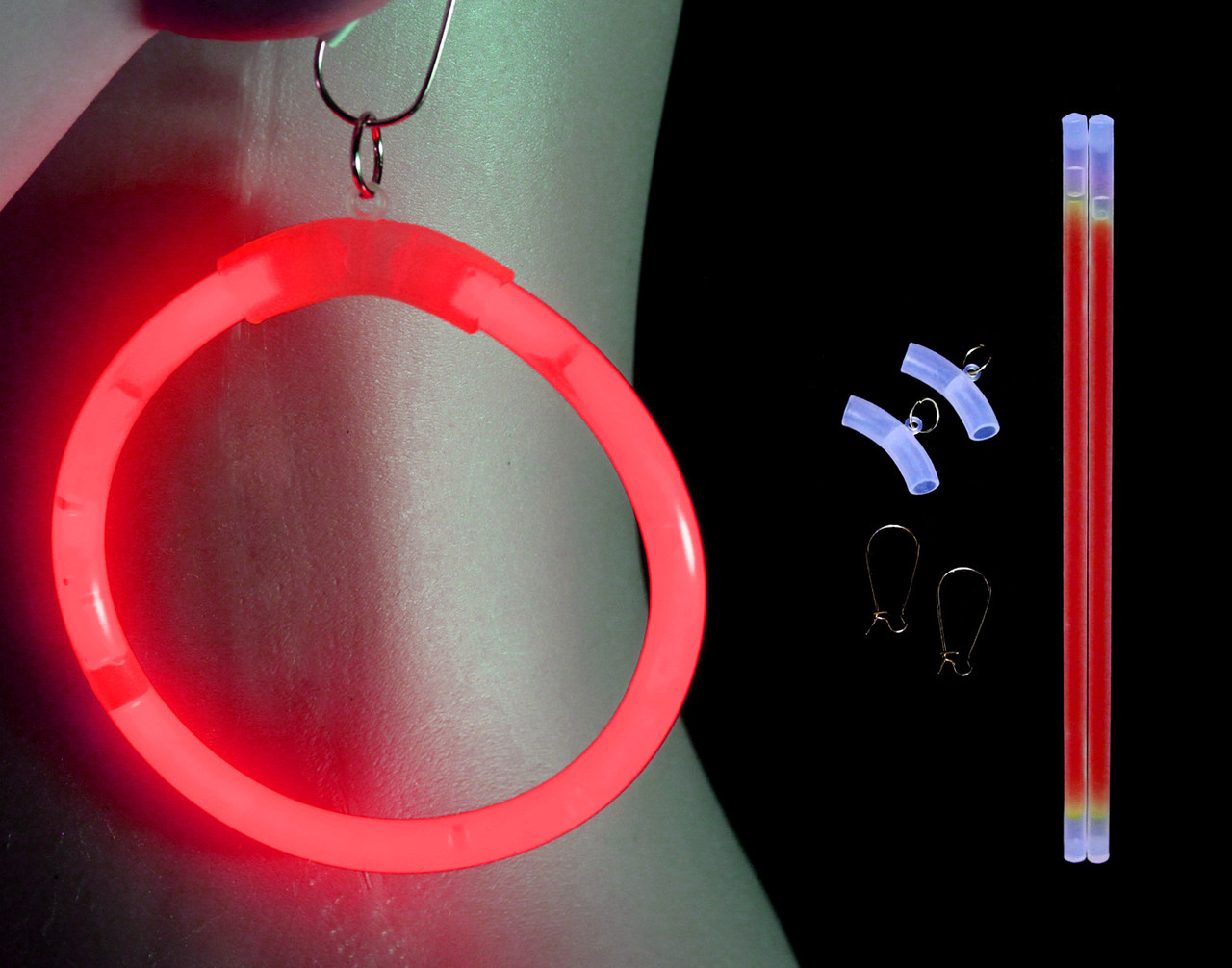 Glow Hoop Earrings in Red | 1 Pair Per Box | Glow Accessory