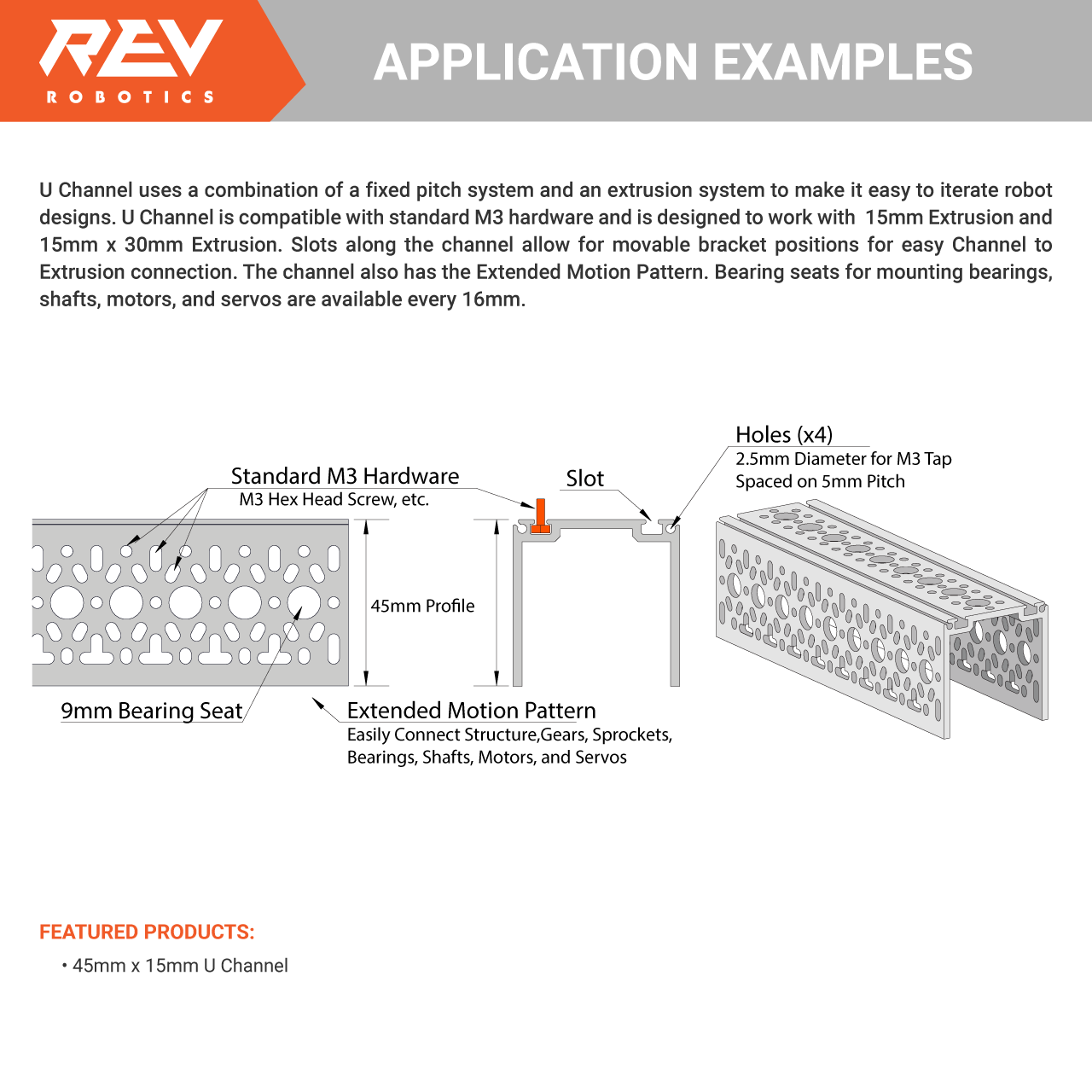 45mm U Channel - 1m - REV Robotics