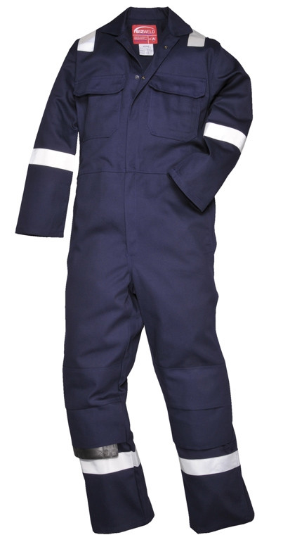 Navy Flame Retardant Boiler Suit With Reflective Bands - KT Supplies