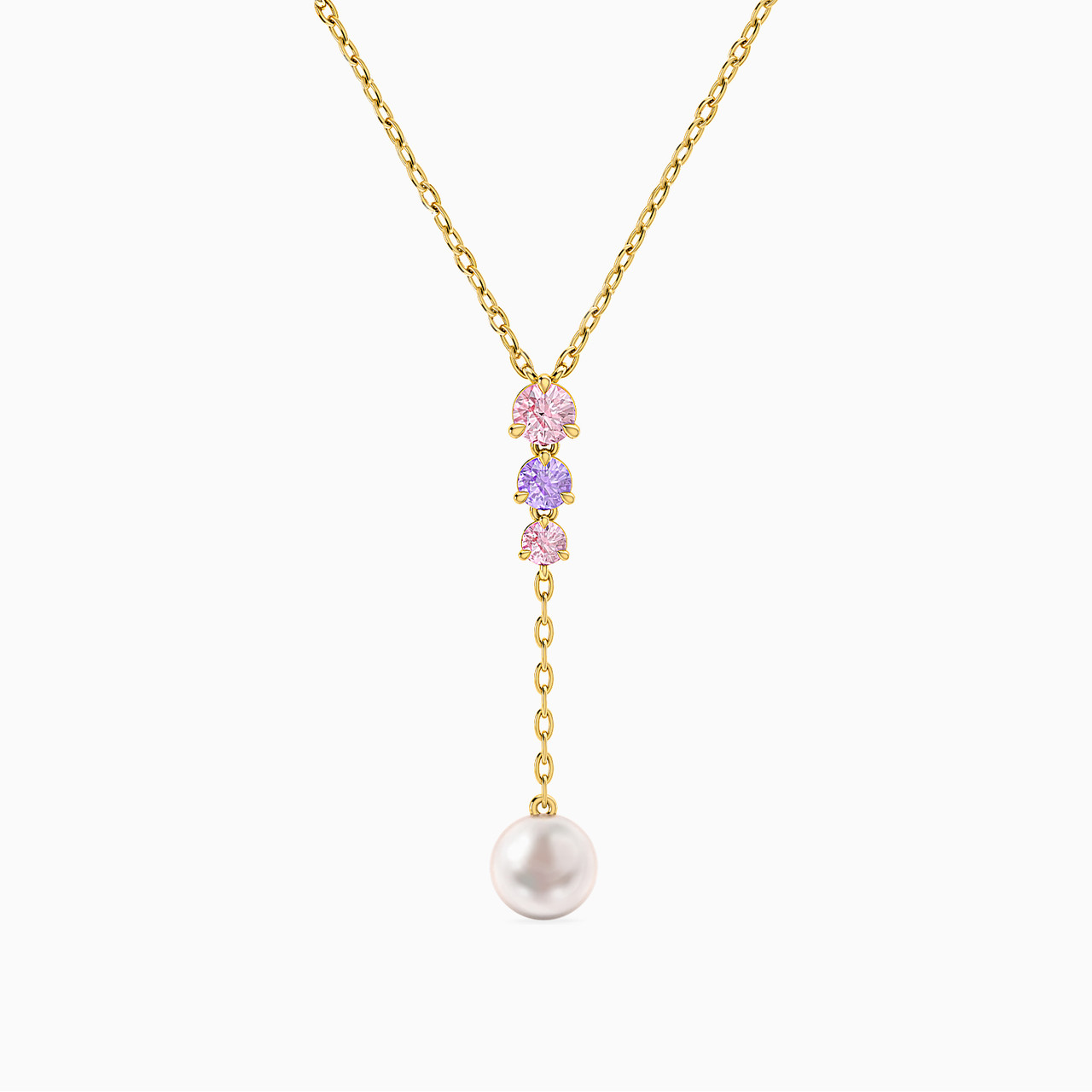 Round Pearls & Colored Stones Chain Necklace in 18K Gold | L'azurde Egypt
