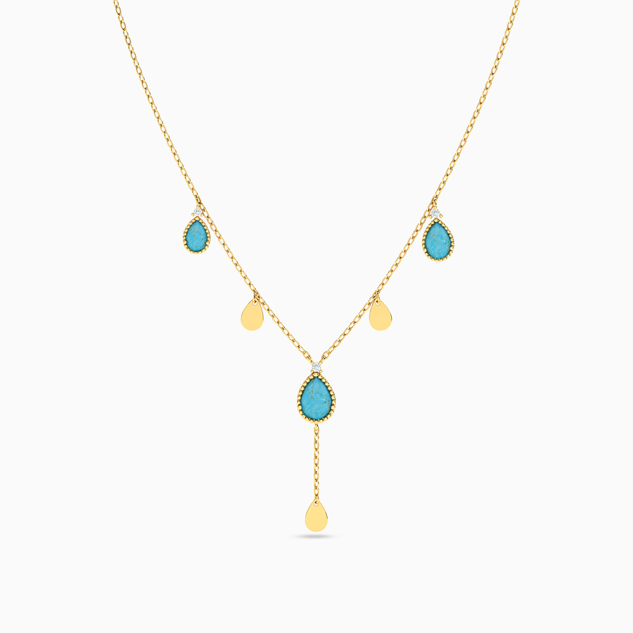 LIN636 - 18K Gold Colored Stones Chain Necklace - L'azurde - EG