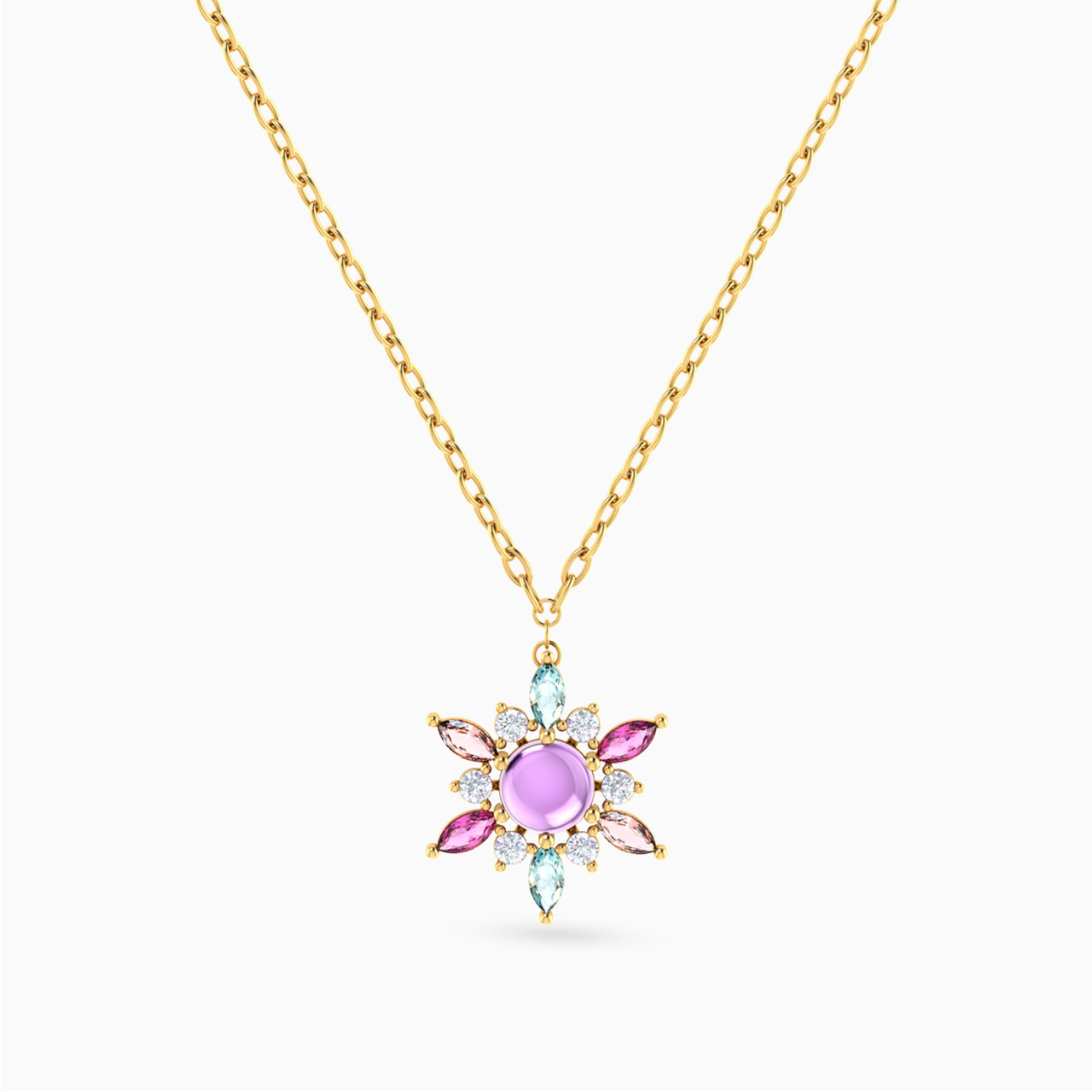 LIN921 - 14K Gold Colored Stones Pendant Necklace - L'azurde - EG