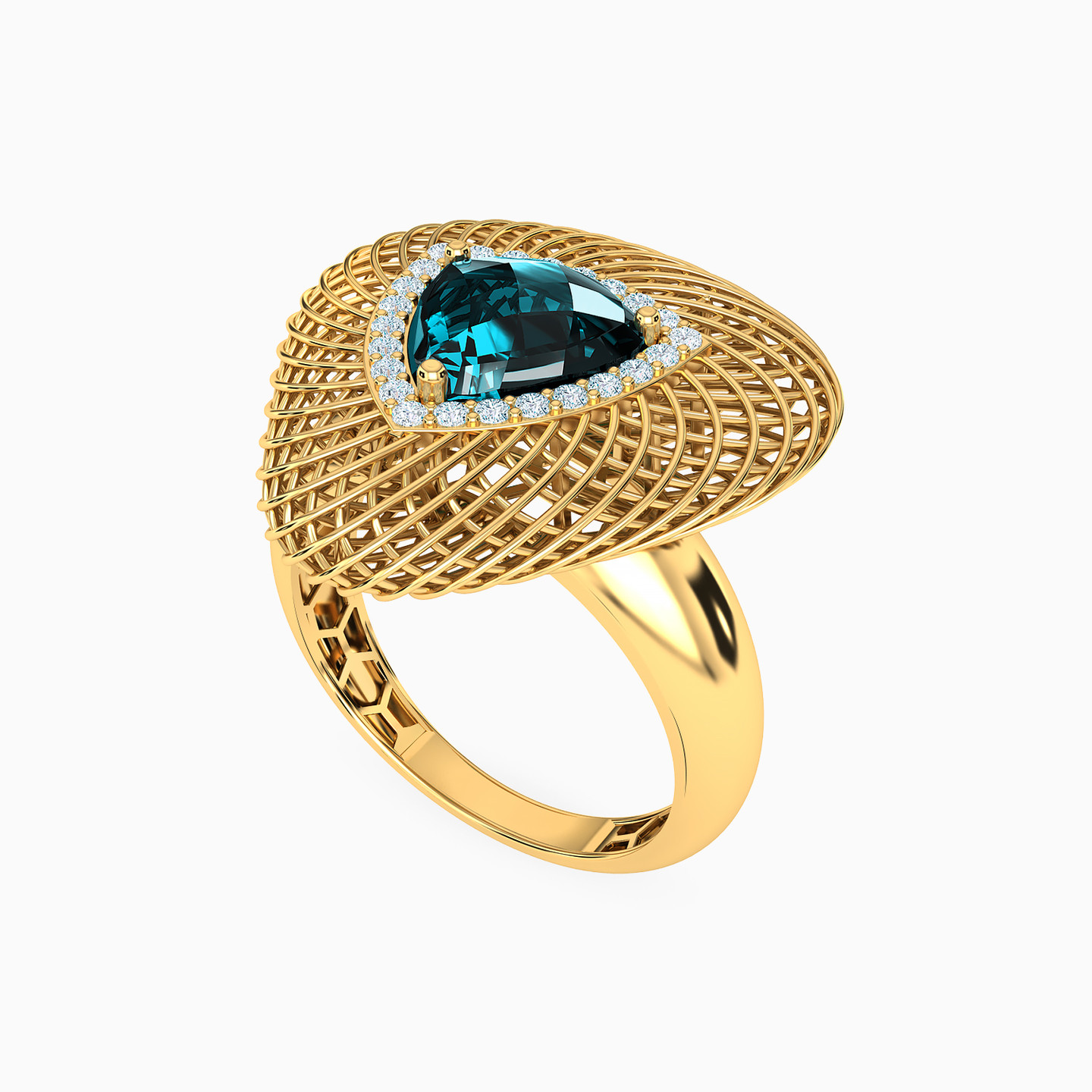 Triangle Green Stones Ring in 18K Gold | L'azurde Egypt