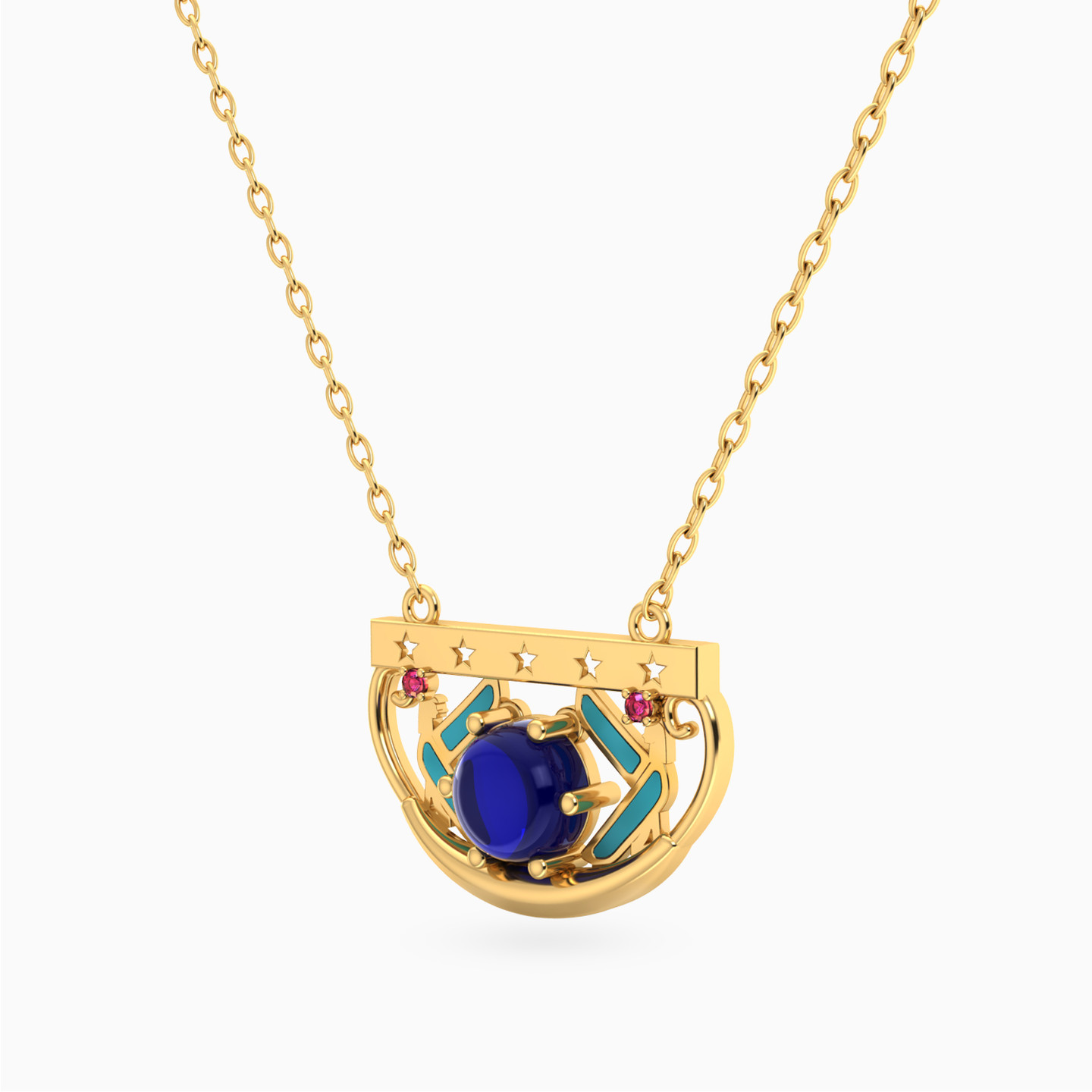 Solar Barque Colored Stones Necklace in 14K Gold | L'azurde Egypt