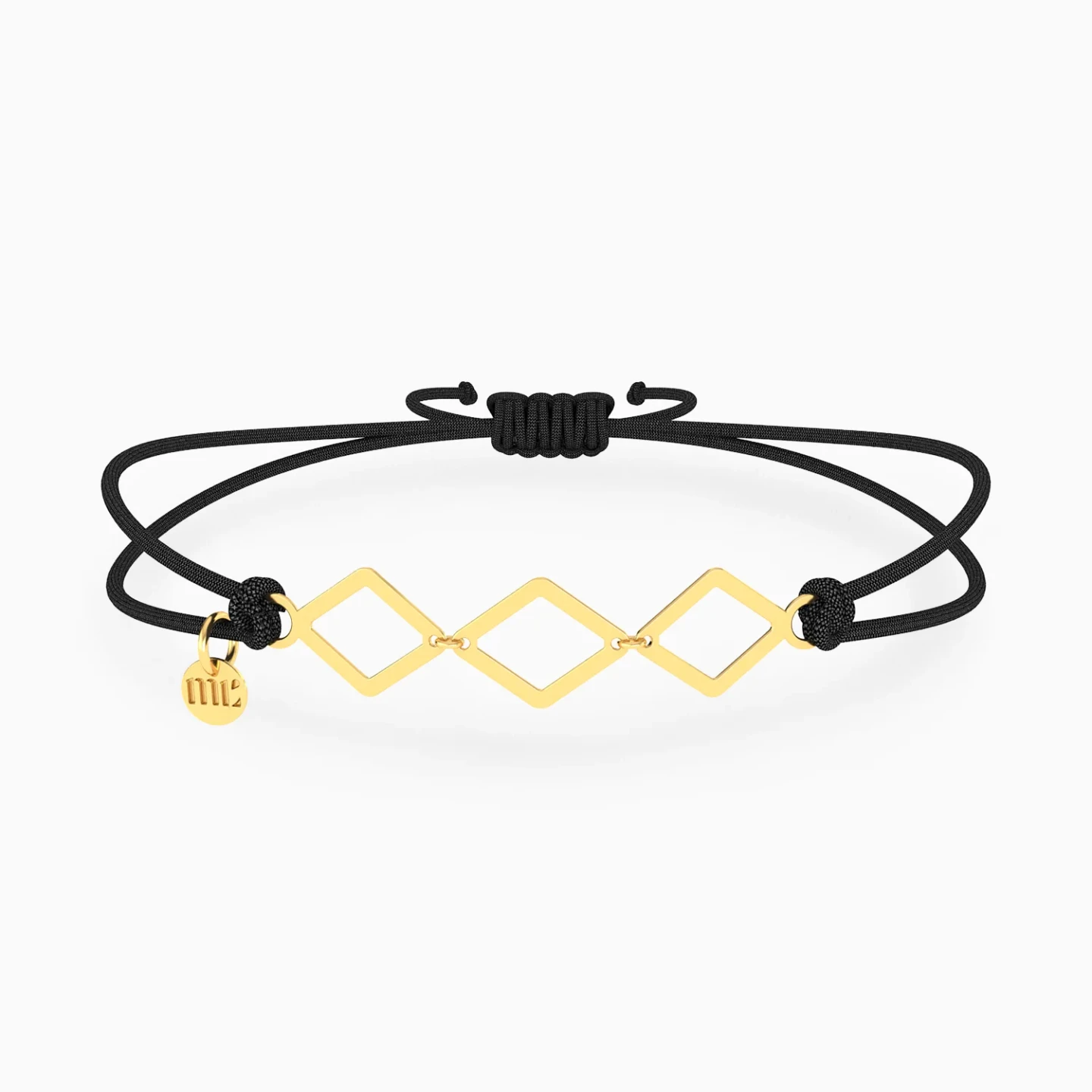 Tilted Square Open Links Black Cord Bracelet in 9K Gold | L'azurde Egypt