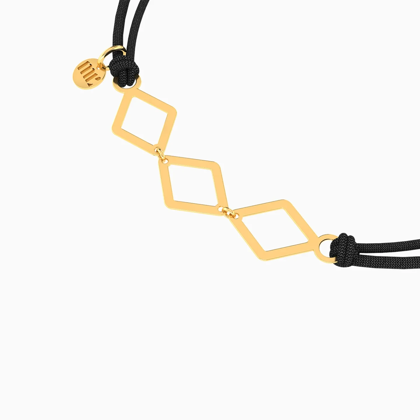Tilted Square Open Links Black Cord Bracelet in 9K Gold | L'azurde Egypt