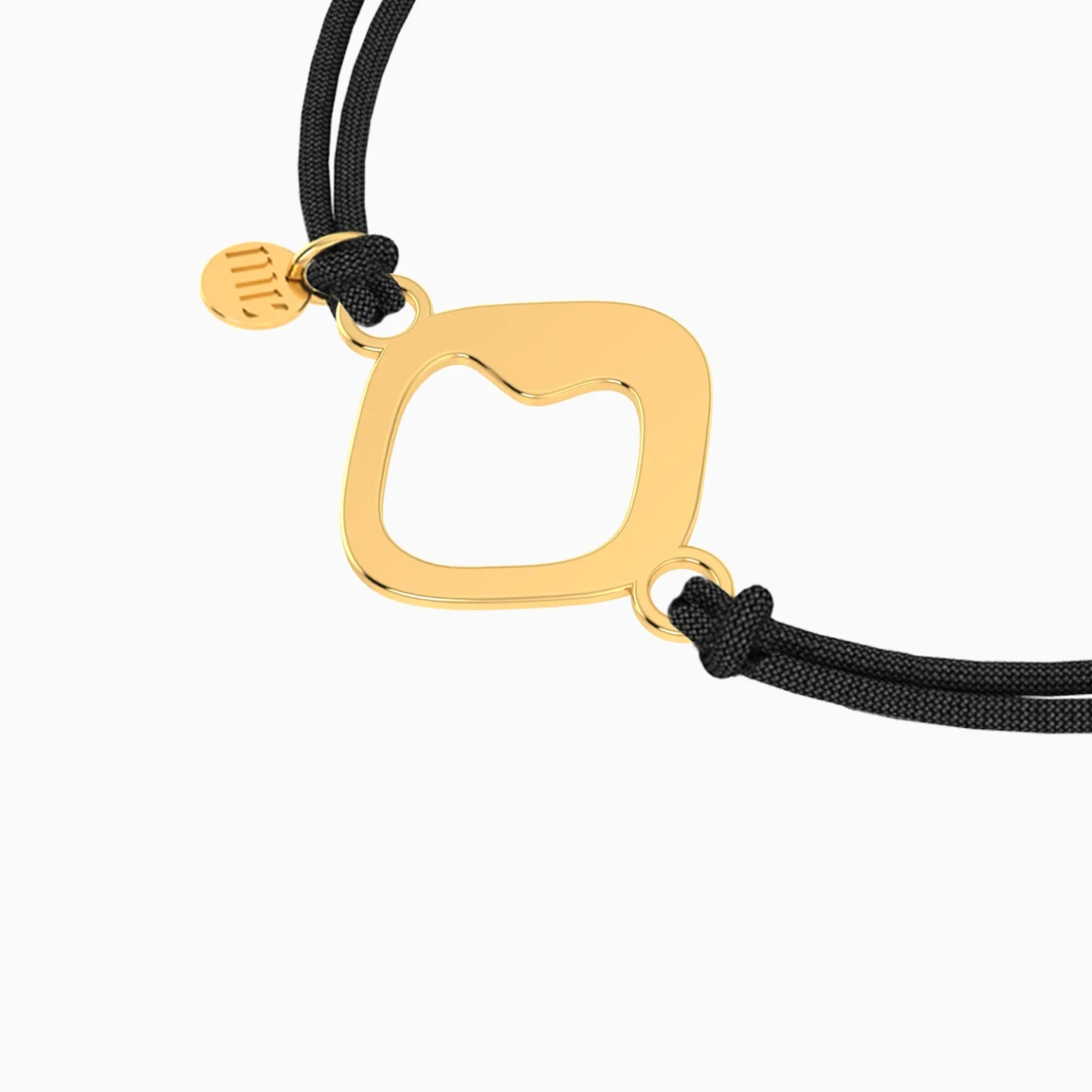 Tilted Square Open Link Black Cord Bracelet in 9K Gold | L'azurde Egypt