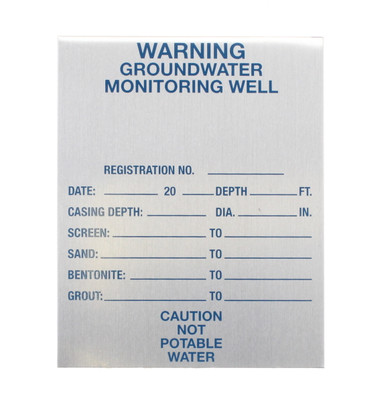 Monitoring Well Tag 3" x 3.75" Aluminum - ECT Manufacturing - 888-240-4328