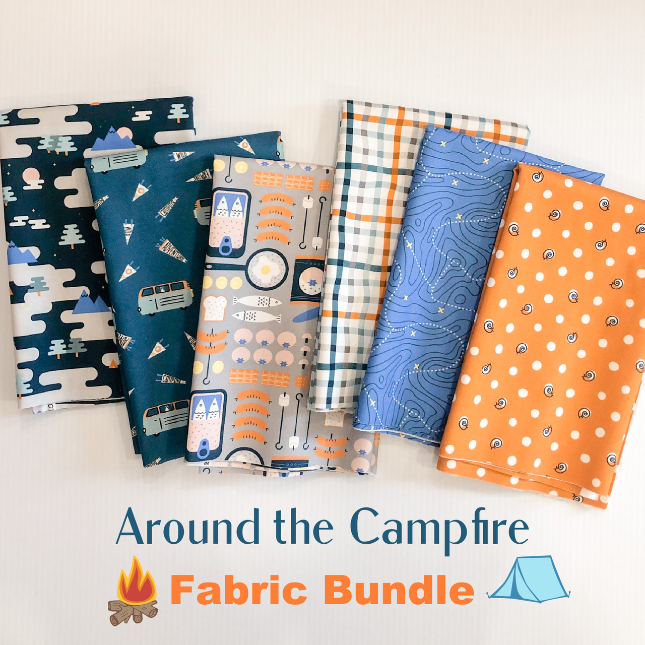 Campfire navy camping fabric - Camping Crew Lake cotton quilt fabric