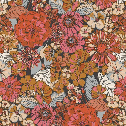 Dark earth tone floral fabric - Fleuron Haven Kismet AGF cotton QTR YD
