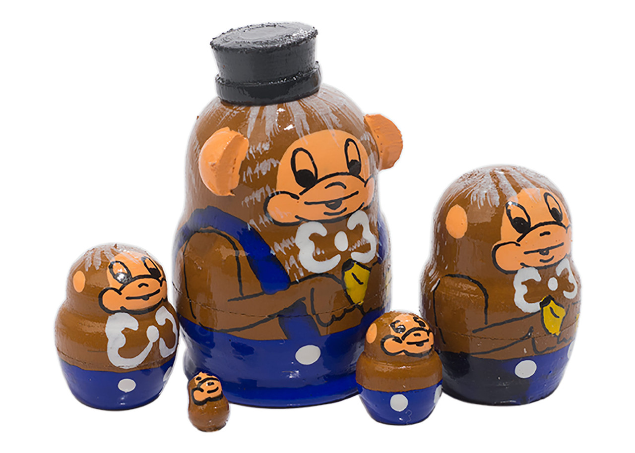 5pc. Mini Monkey Matryoshka Nesting Doll 150691M | Lindenhaus Imports