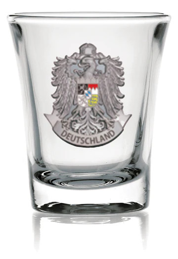 'Deutschland' Shot Glass with Eagle Metal Medallion | Lindenhaus Imports