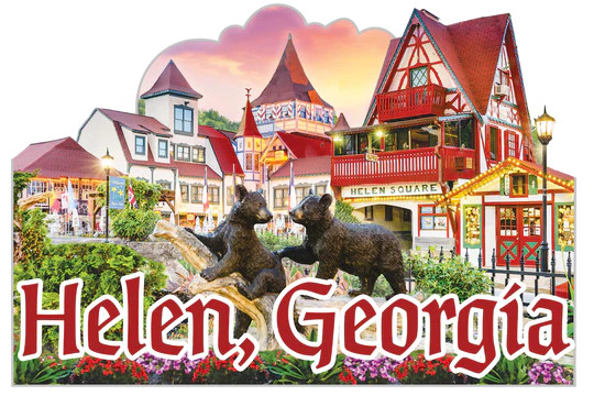 Sunset over Helen, Ga with Bears 3D Wooden Magnet | Lindenhaus Imports