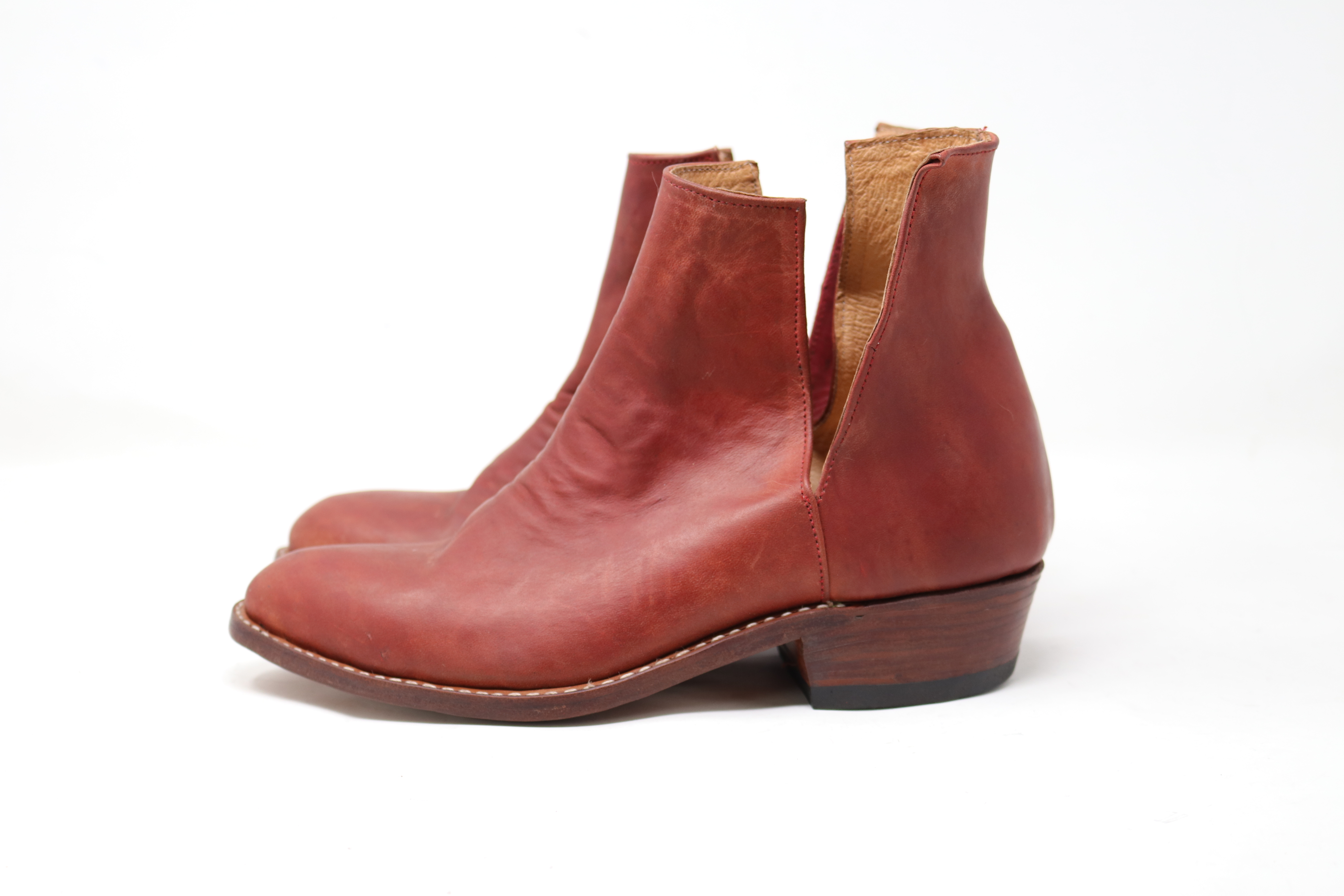 French Style V Cut Handmade Leather Boots - Made to Order - RED