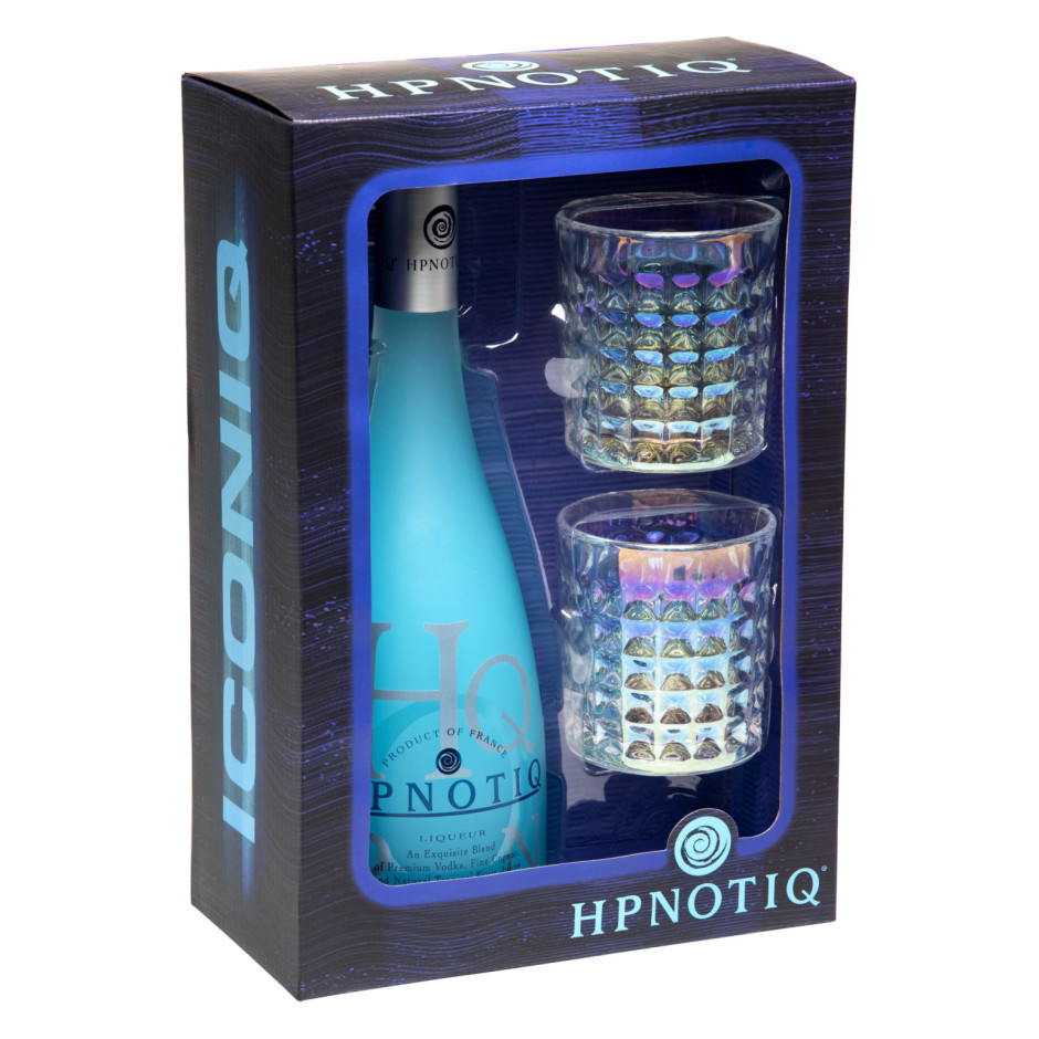 Hpnotiq Liqueur with Glasses