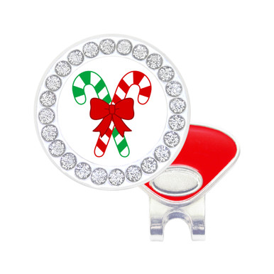 Candy Cane Ball Marker With Silver Glitter Dots & Hat Clip