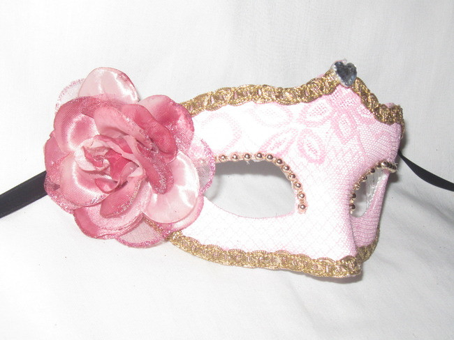 Pink Gold Lace Flower Colombina Punta Venetian Masquerade Mask SKU 5F ...