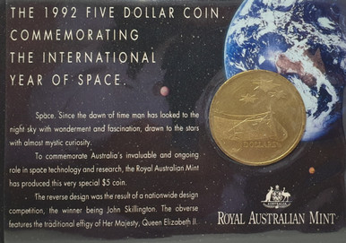 1992 $5 International Year of Space Uncirculated Coin in Card