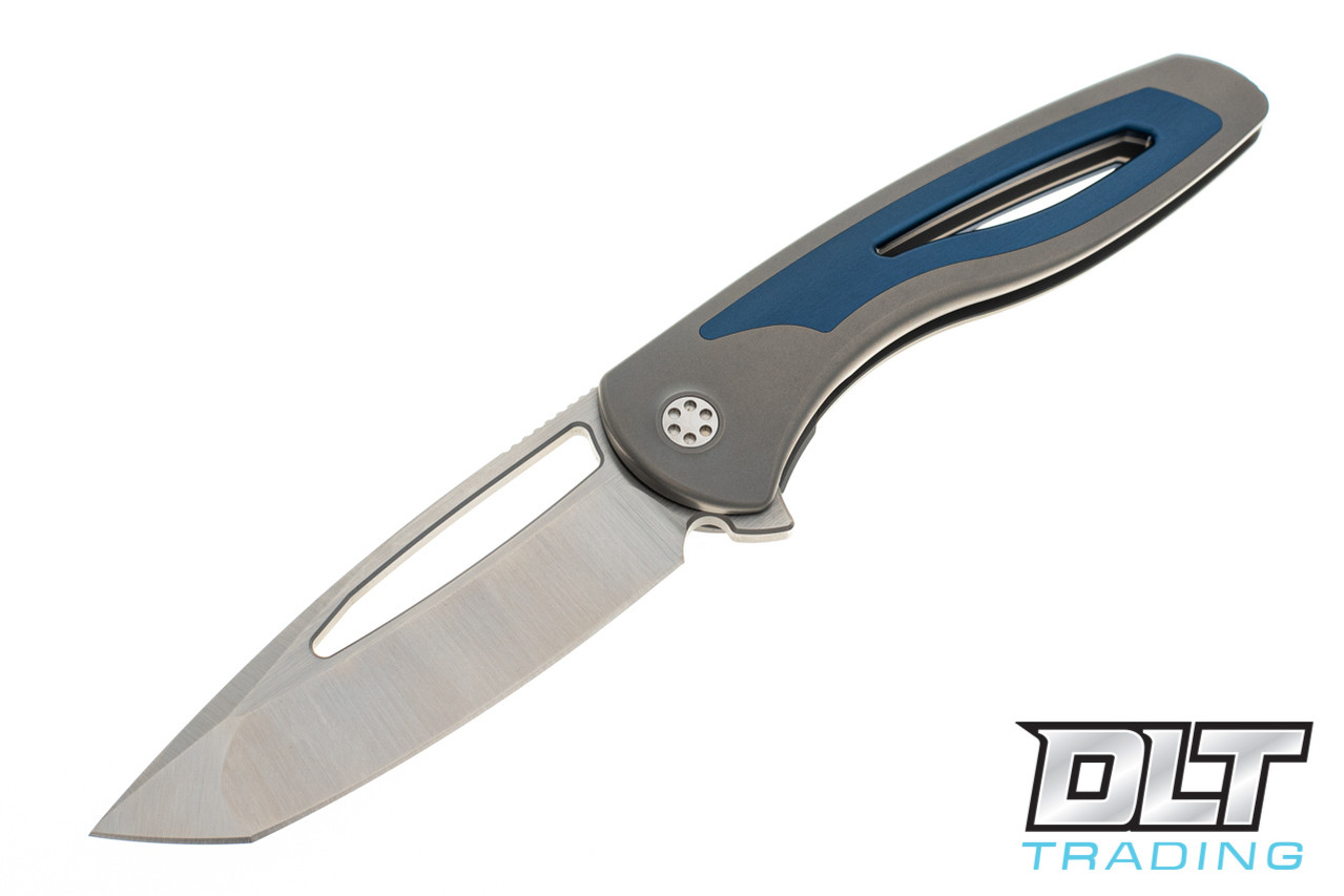 Sharp By Design Apex Tanto Flipper - Grey & Blue - S90V Blade - DLT Trading