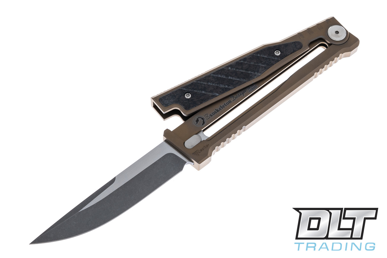 Reate Exo 3v Drop Point Bronze Anodized Titanium Marbled Carbon
