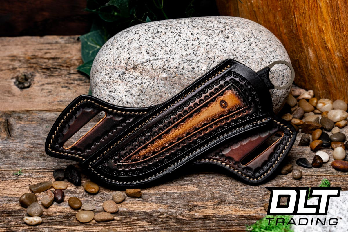 Quercur Crossdraw Back Sheath - Brown Tooled Leather - DLT Trading