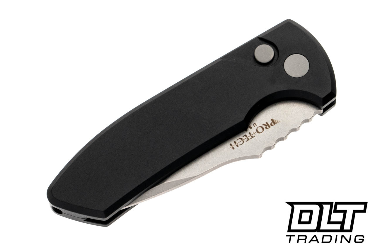 Pro-Tech SBR - Black Handle - Stonewashed Blade - Left Handed - DLT Trading