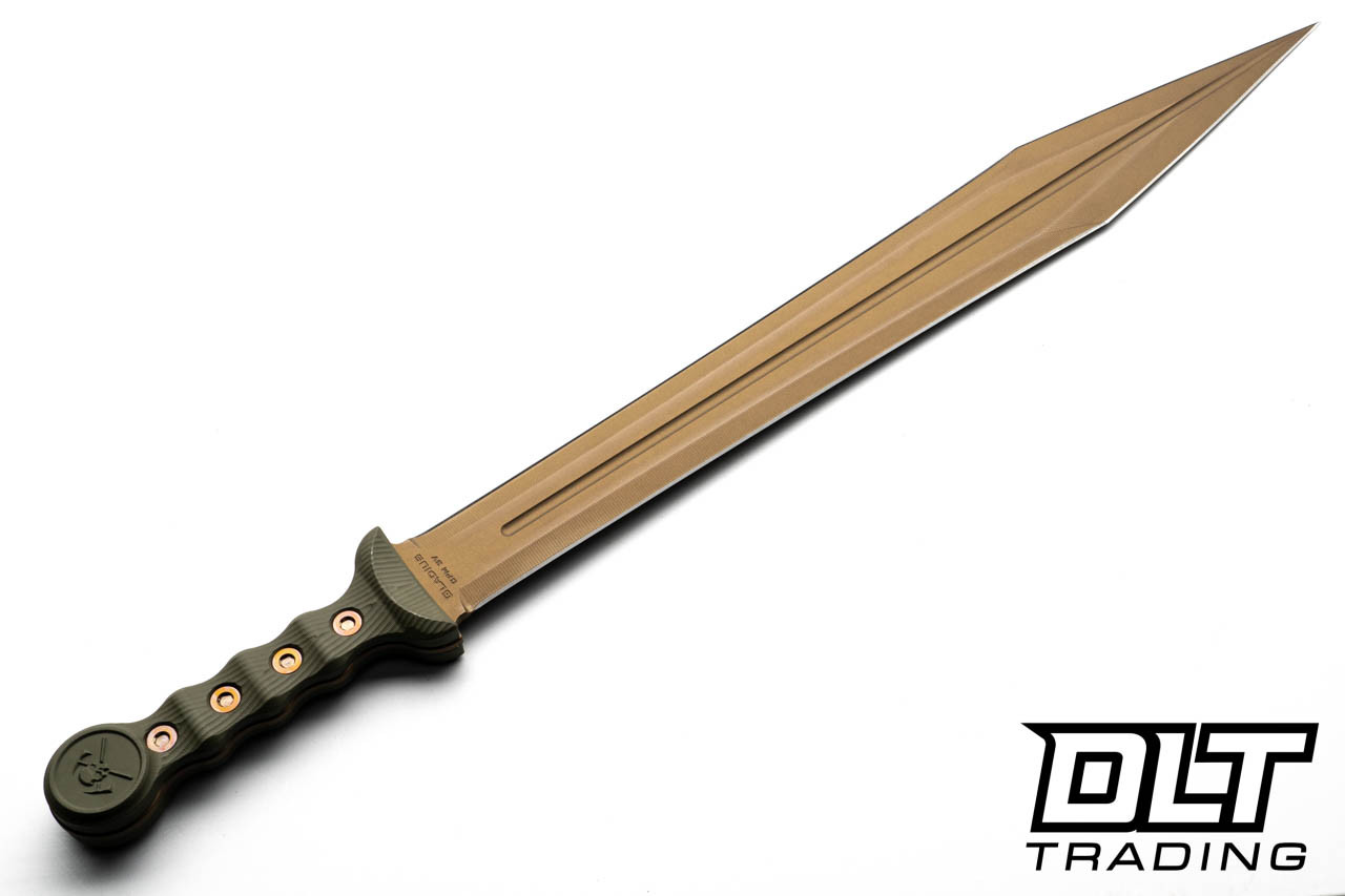 RMJ Tactical Gladius 3V - Burnt Bronze Cerakote Blade - OD Green G-10 ...