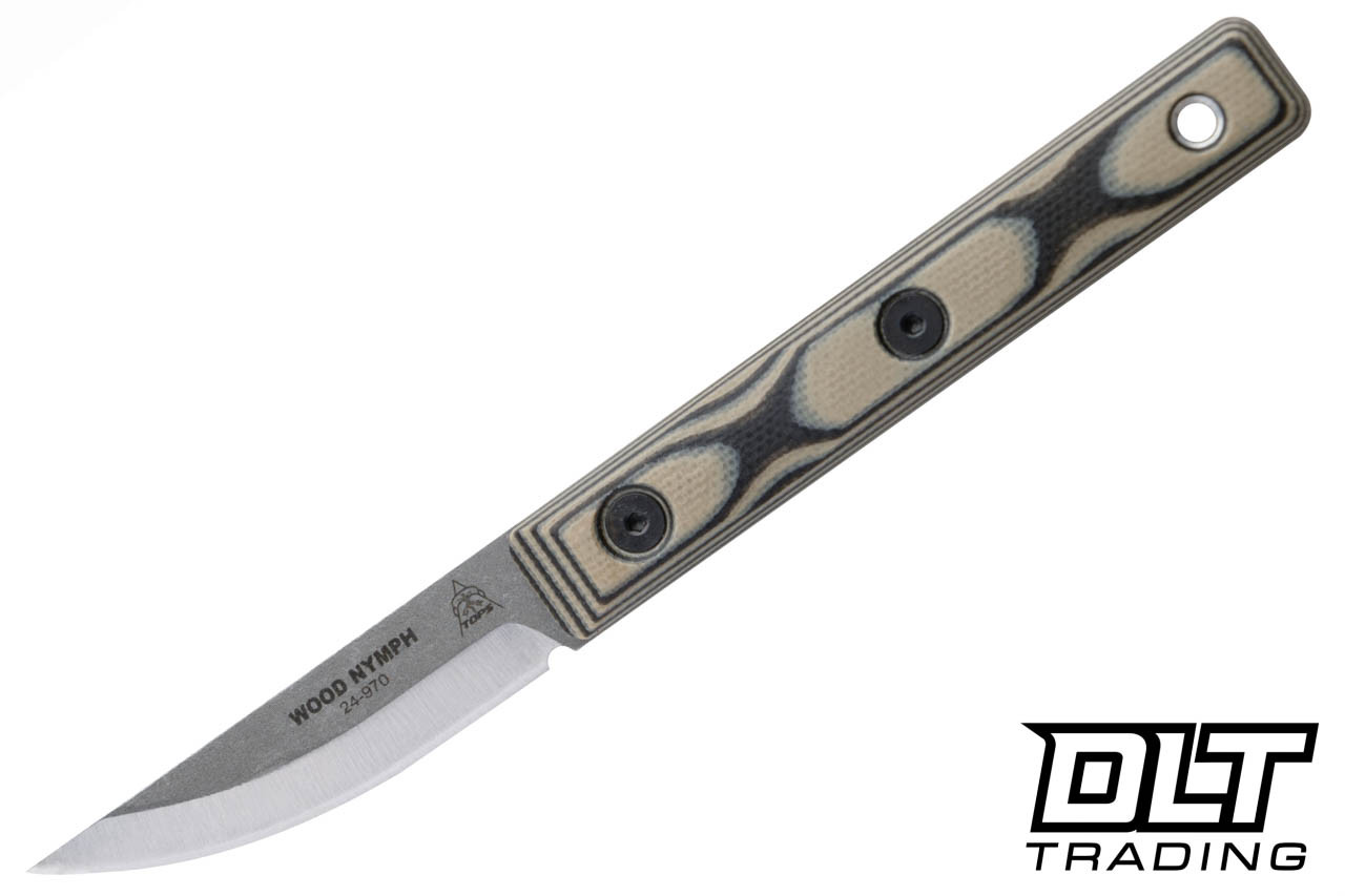 TOPS Wood Nymph - Black & Tan G-10 - Tumbled 1095 Blade - DLT Trading