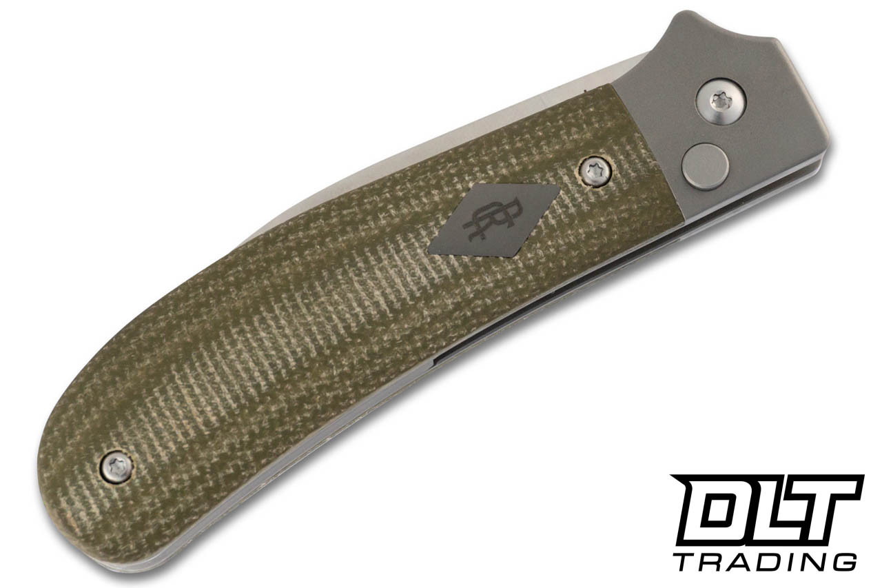 RoseCraft Blades Clinch River Button Lock - Green Micarta - DLT Trading