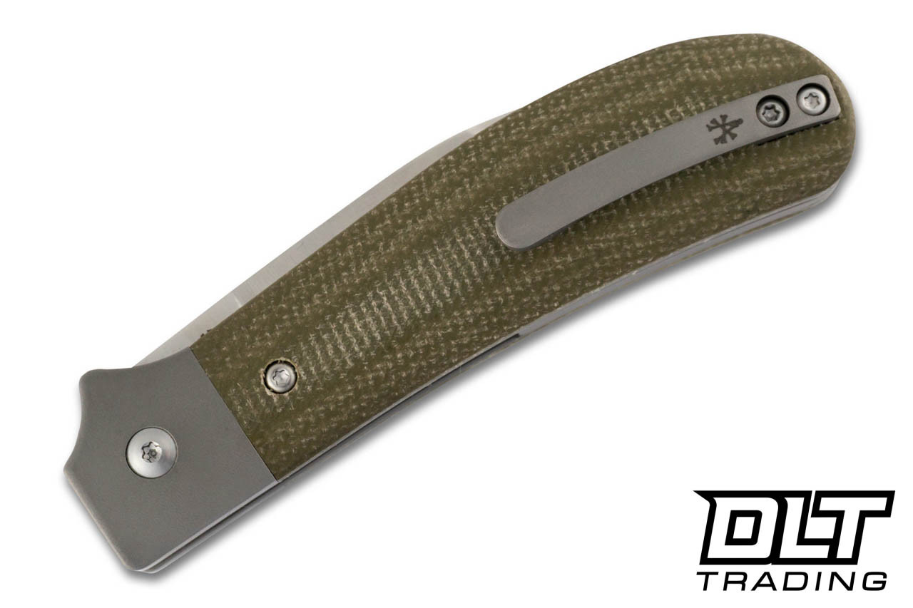 RoseCraft Blades Clinch River Button Lock - Green Micarta - DLT Trading