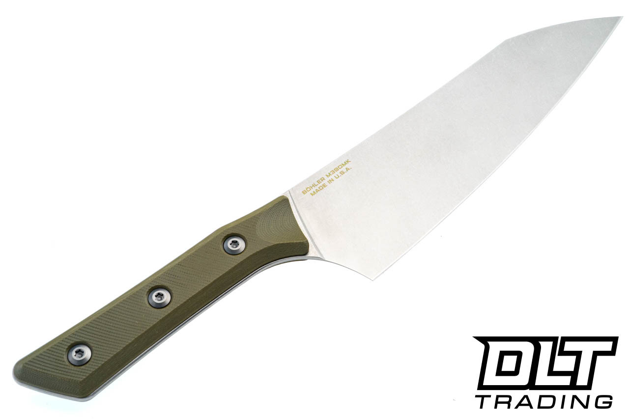 Microtech 8" Chef Knife - Stonewashed Blade - OD Green G-10 Handle ...