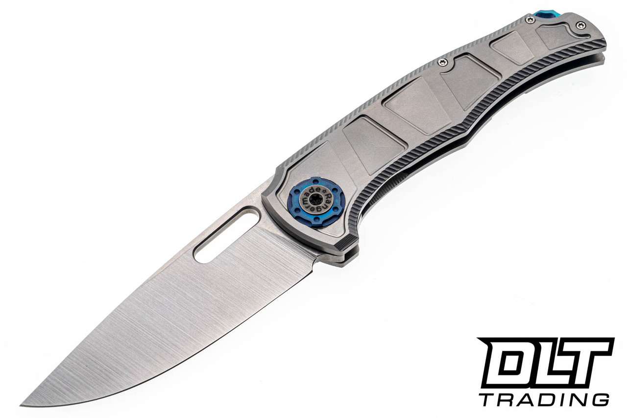 Rangermade Knife & Tool OBJ-2 - Titanium - Blue Accents - Drop Point S35VN Blade #007 - DLT Trading