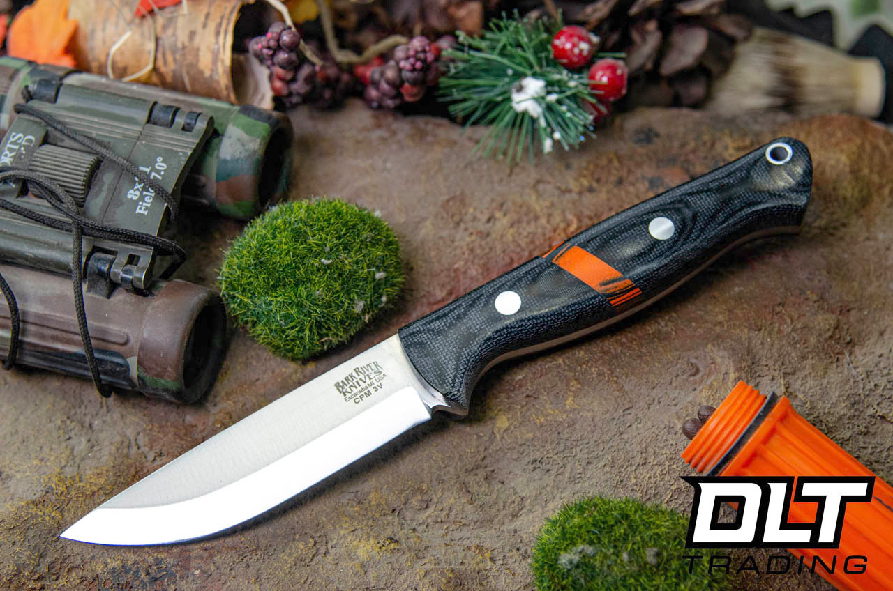 Bark River Gunny Scandi 3V Black Canvas Micarta - Orange & Black Spacer