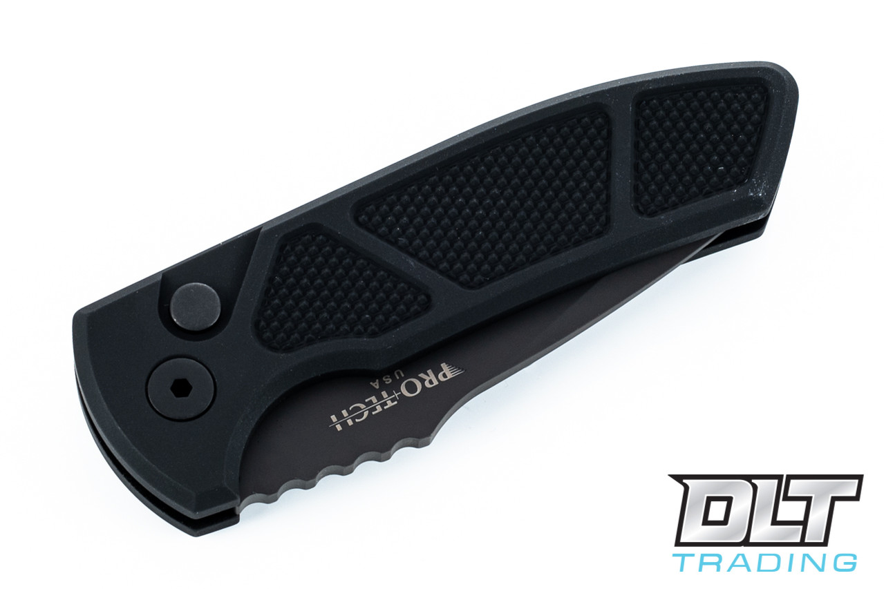 Pro Tech Sbr Black Handle Machined Texture Black Blade Dlt Trading
