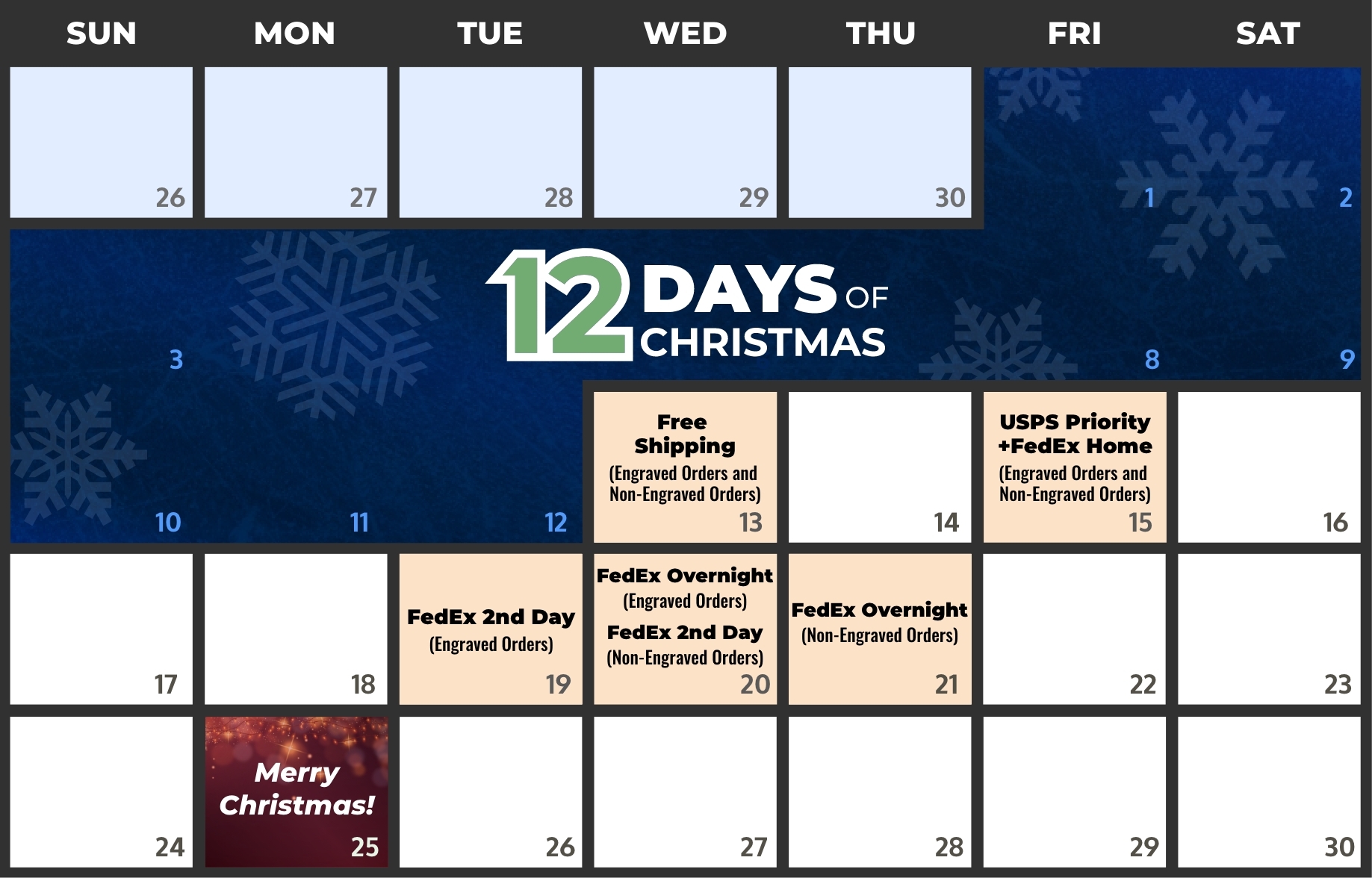 Holiday Shipping Calendar